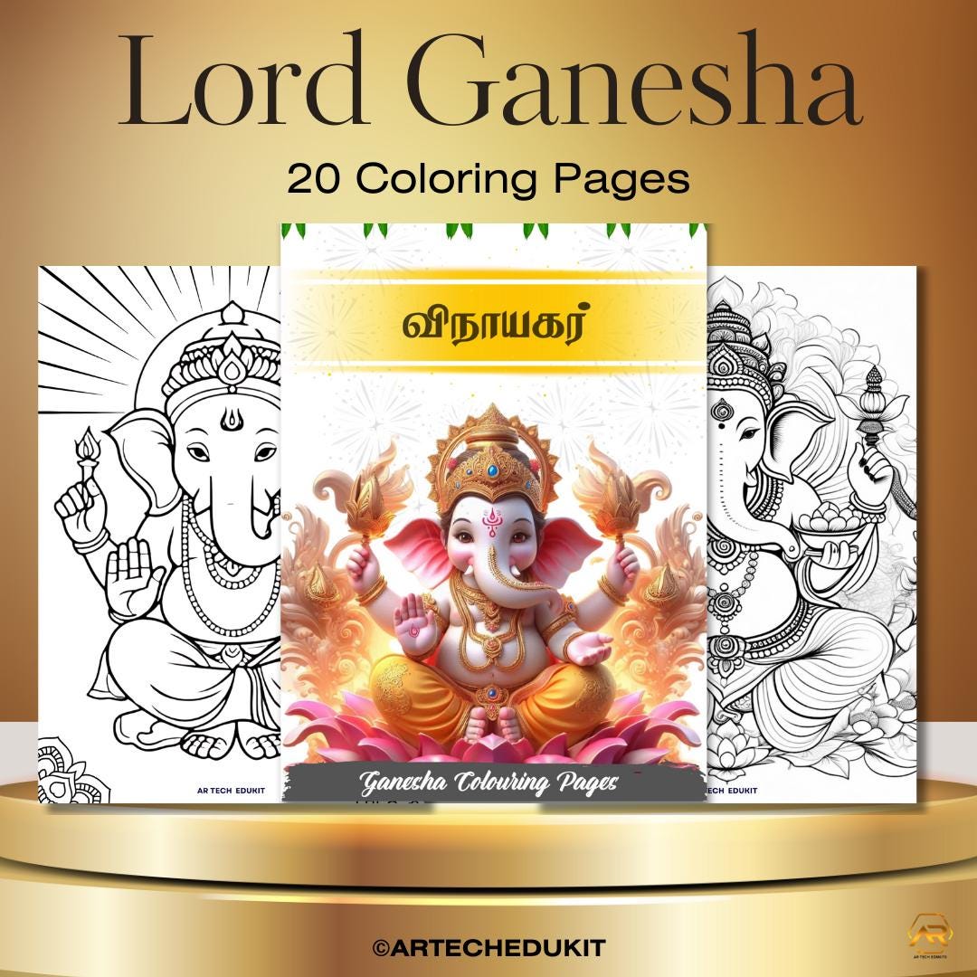 Lord Ganesha Coloring Pages: 20 Hindu God Art Outlines (A4 Printable ...