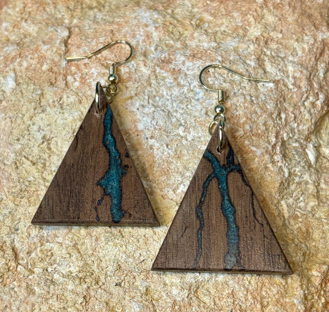 Triangle Shape Lichtenberg Burnt Walnut and Epoxy Earrings - Etsy