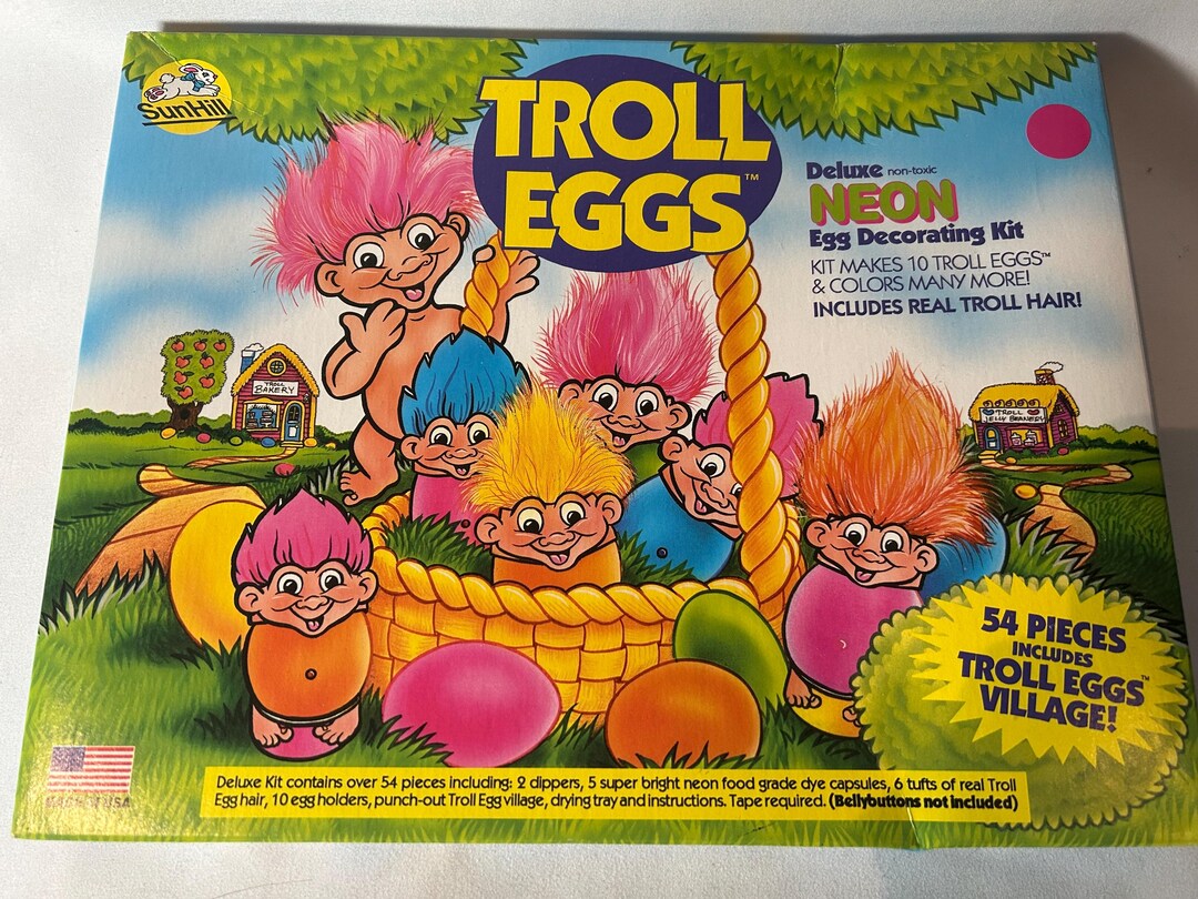 Vintage Troll Deluxe Neon Easter Egg Kits ( 1 NIB, 1 Opened Box) READ ...