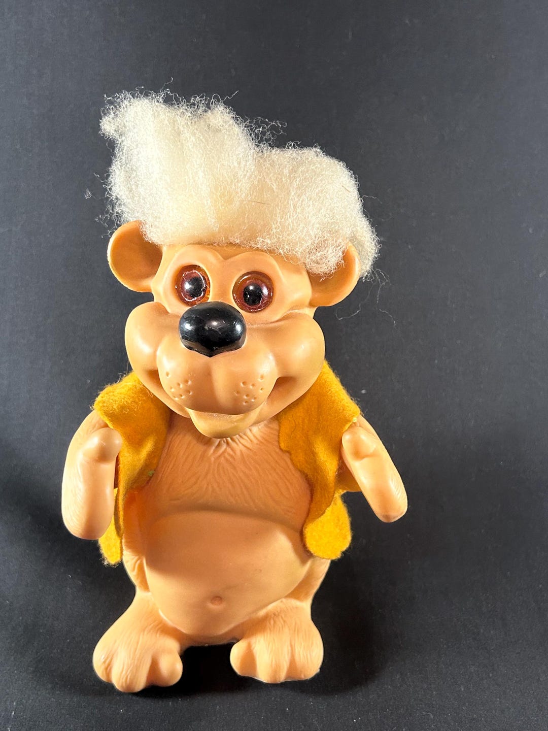 Vintage Troll Bear With Bushy White Hair and Yellow Jacket - Etsy