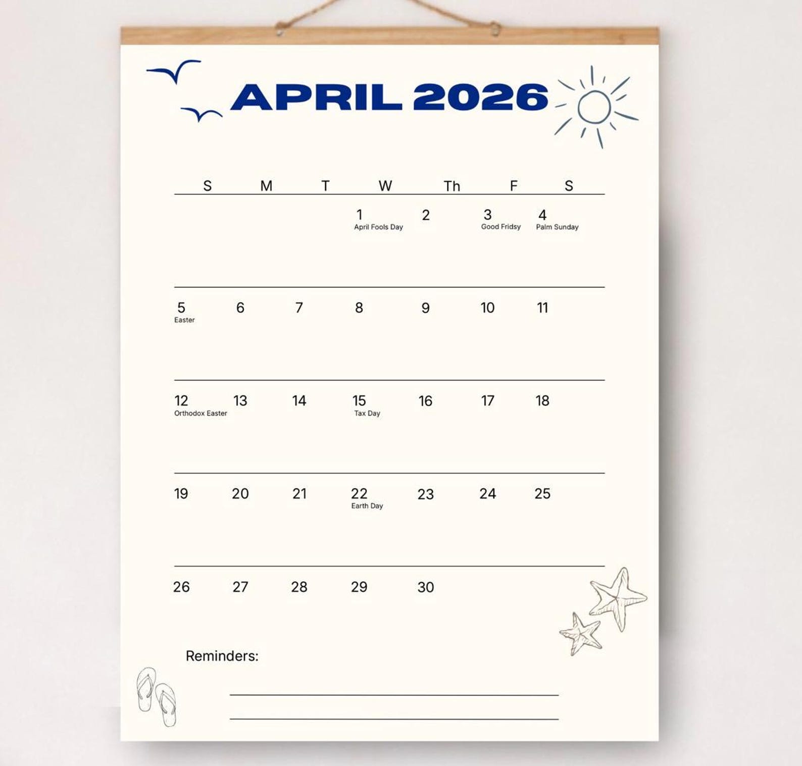 Coastal April 2026 Calendar Printable | Beachy April 2026 Planner With ...