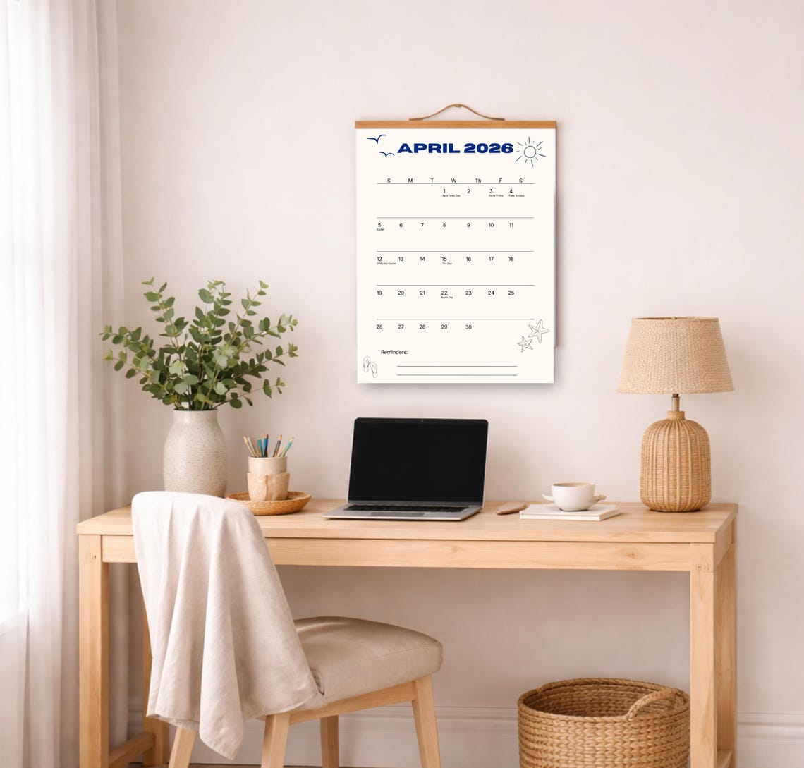 Coastal April 2026 Calendar Printable | Beachy April 2026 Planner With ...