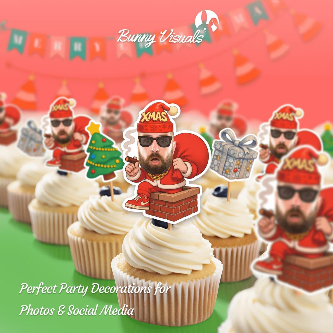 Christmas Santa Face Cupcake Toppers Funny Custom Xmas Party Décor - Etsy