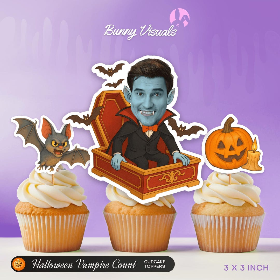 Halloween Vampire Coffin Custom Face Cupcake Toppers - Etsy