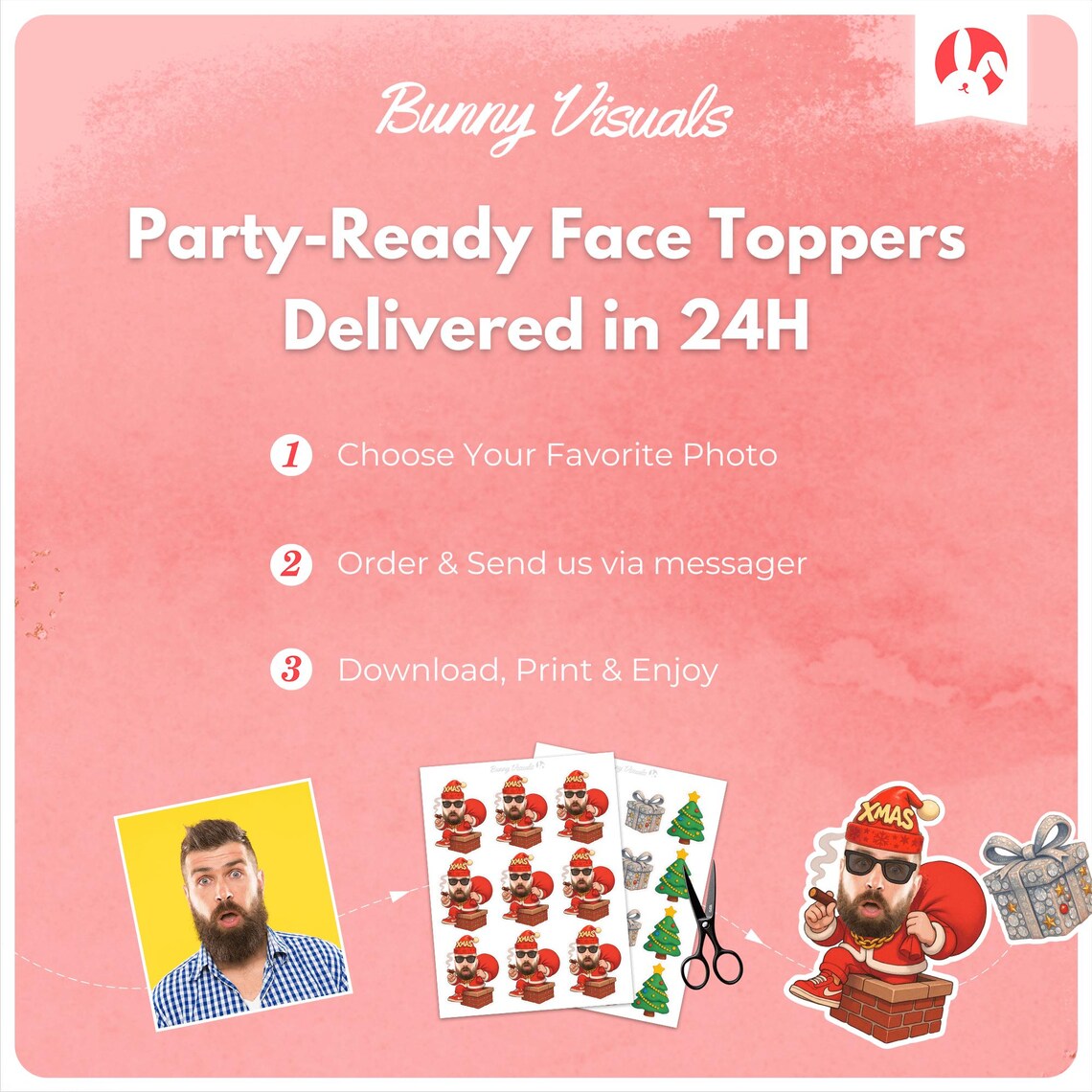 Christmas Santa Face Cupcake Toppers Funny Custom Xmas Party Décor - Etsy