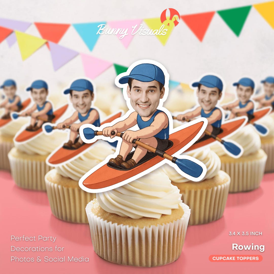 Custom Face Cupcake Toppers: Rowing Crew Theme - Funny Sports Picks - Etsy