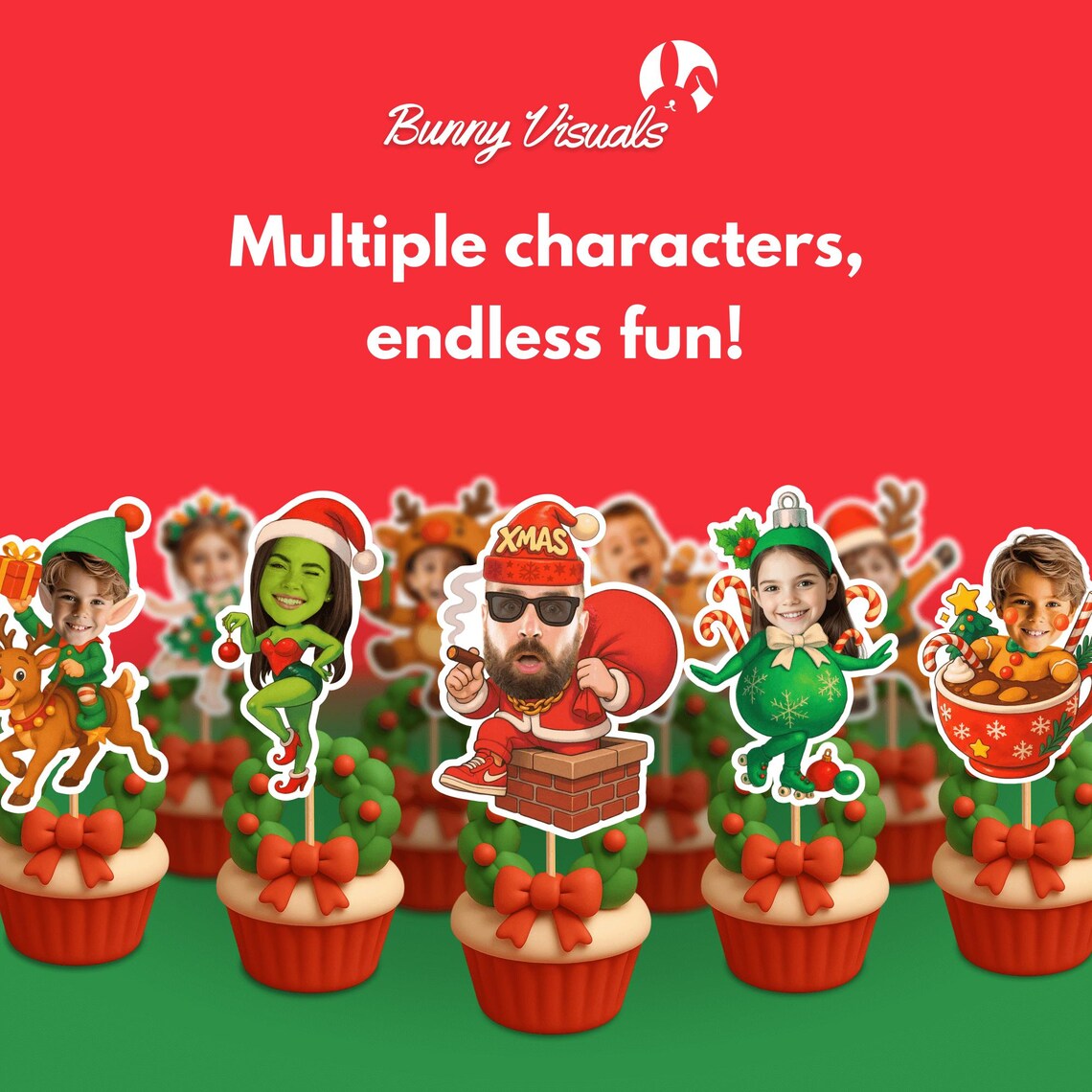 Christmas Santa Face Cupcake Toppers Funny Custom Xmas Party Décor - Etsy