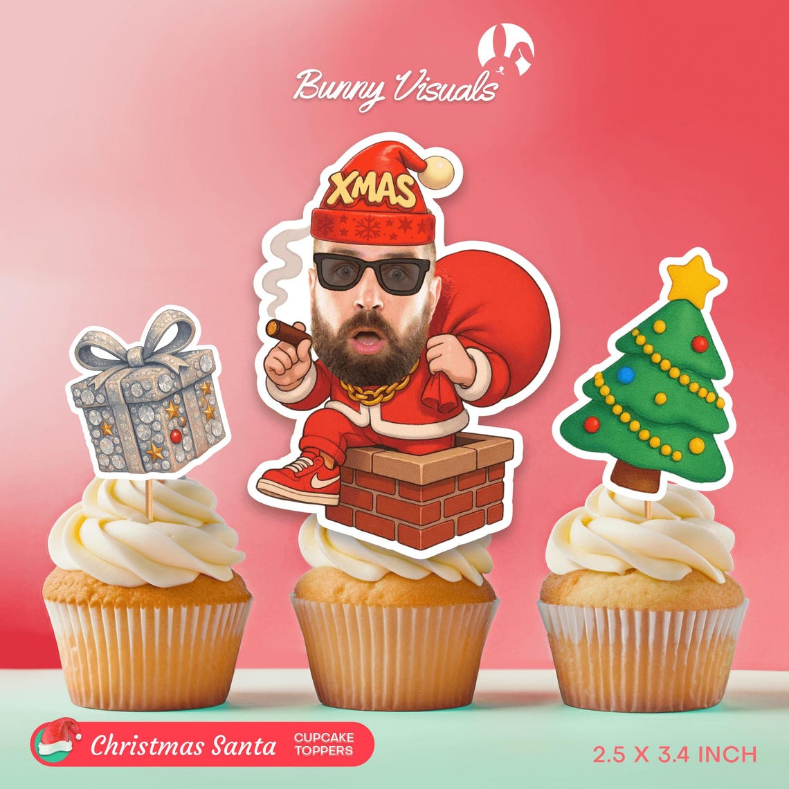 Christmas Santa Face Cupcake Toppers Funny Custom Xmas Party Décor - Etsy
