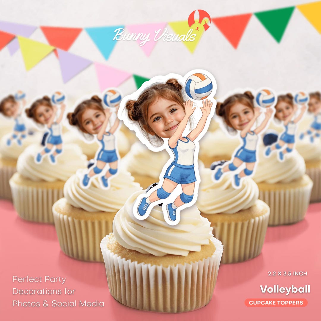Volleyball Cupcake Toppers: Custom Faces - Team Party Decor - Etsy