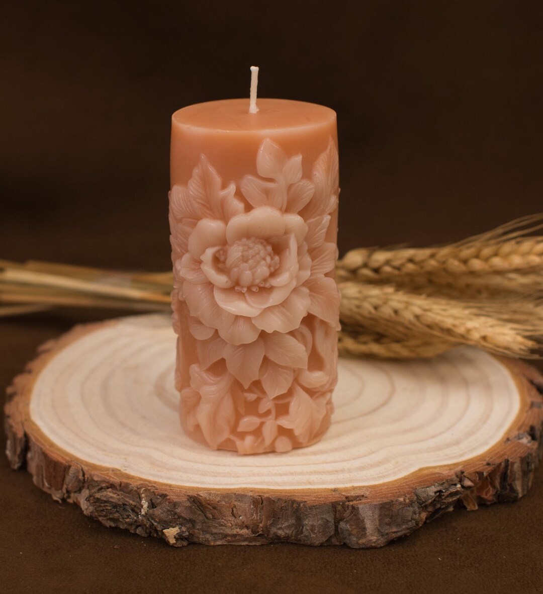 Flower Embossed Pillar Candle With 2 Tone Coloring - Etsy
