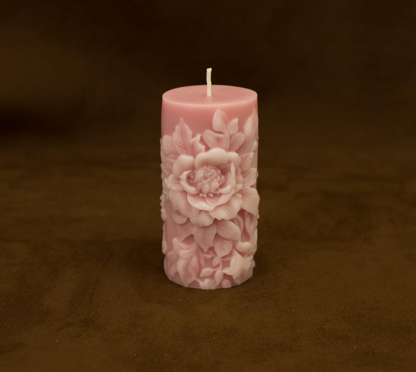 Flower Embossed Pillar Candle With 2 Tone Coloring - Etsy