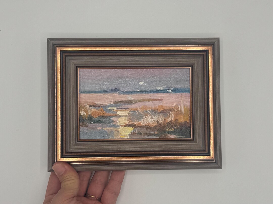 Framed Sunset Marsh Oil Painting, Coastal Landscape Art, 4x6 Inch - Etsy