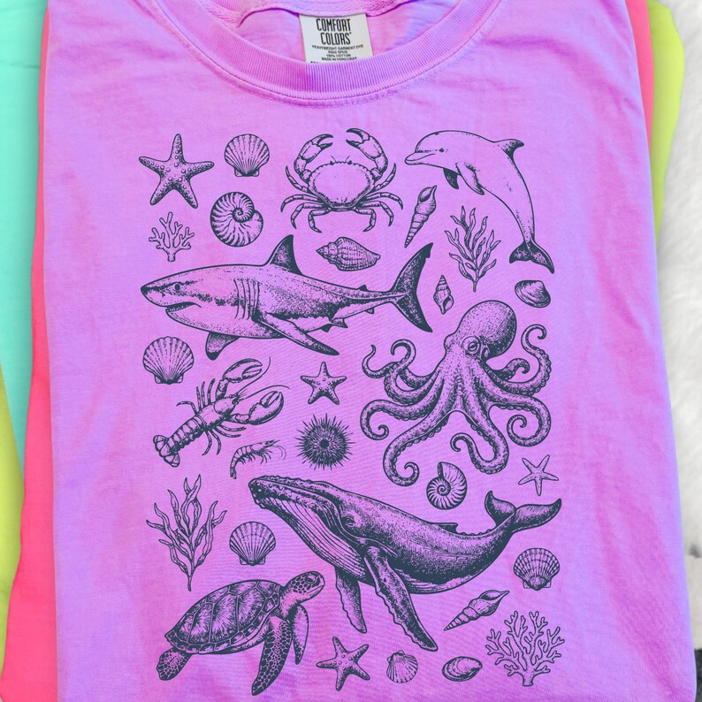 Vintage Ocean Life PNG, Coastal Marine Animals Sublimation Design ...