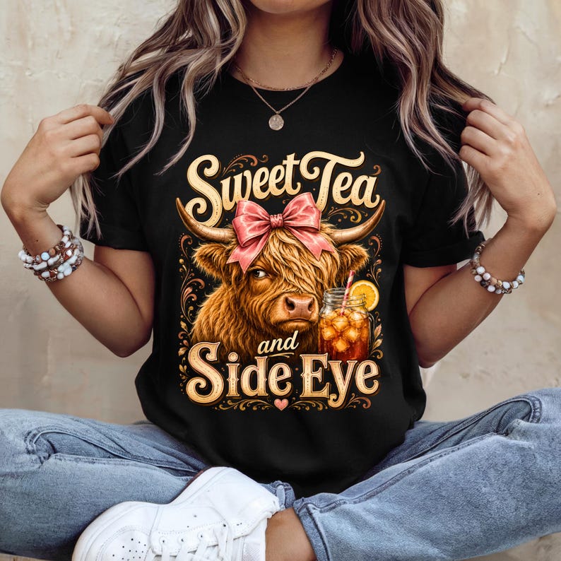 Sweet Tea and Side Eye Highland Cow PNG | Funny Southern Cow ...