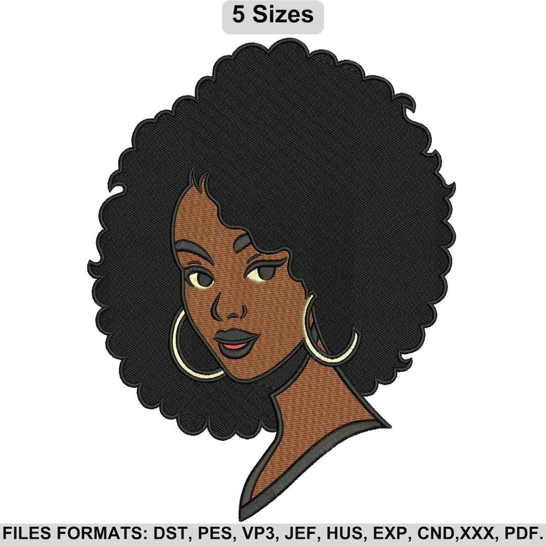 Afro Woman Embroidery Design, Black Girl Machine Embroidery Pattern ...