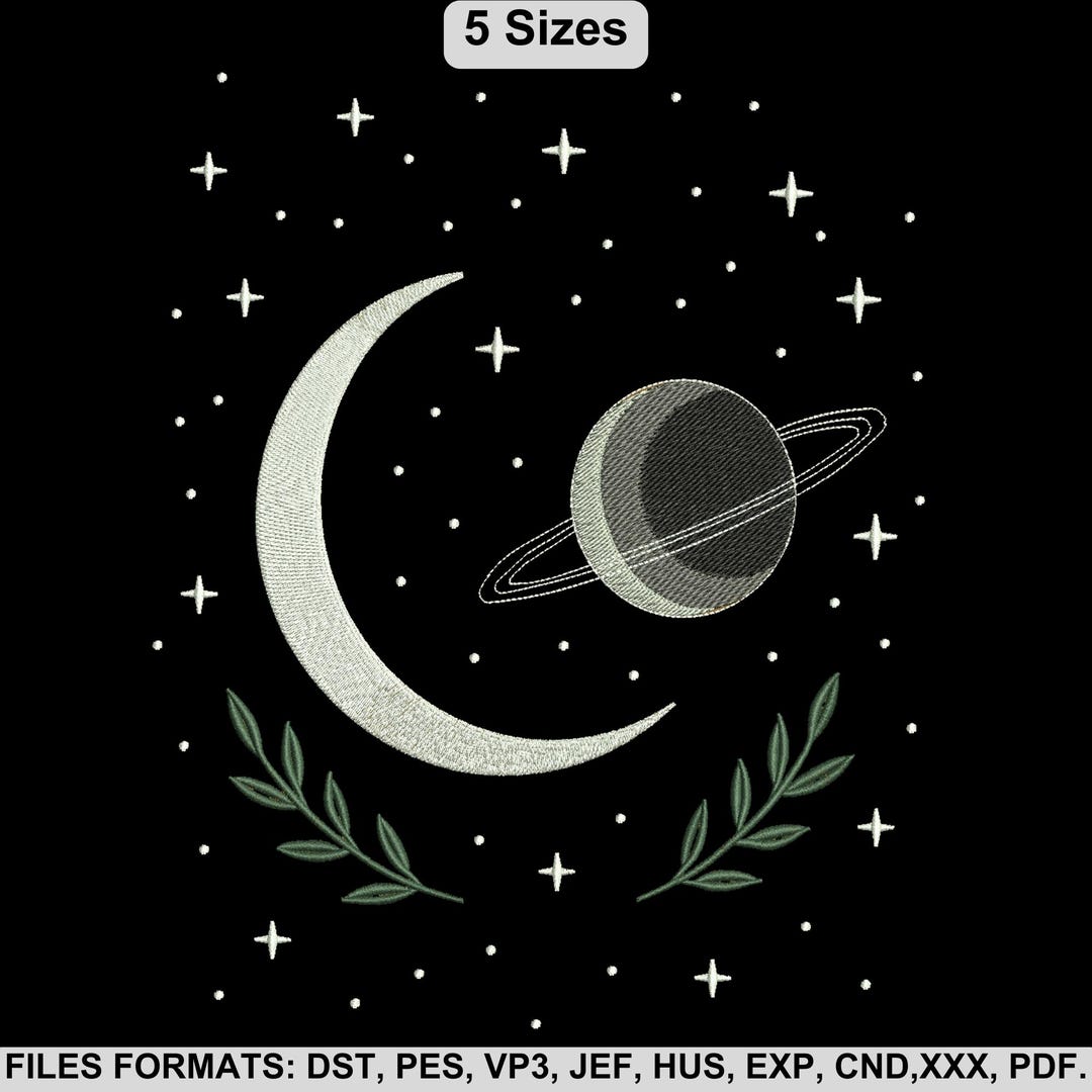Moon Planet Embroidery Design, Celestial Space Machine Embroidery ...