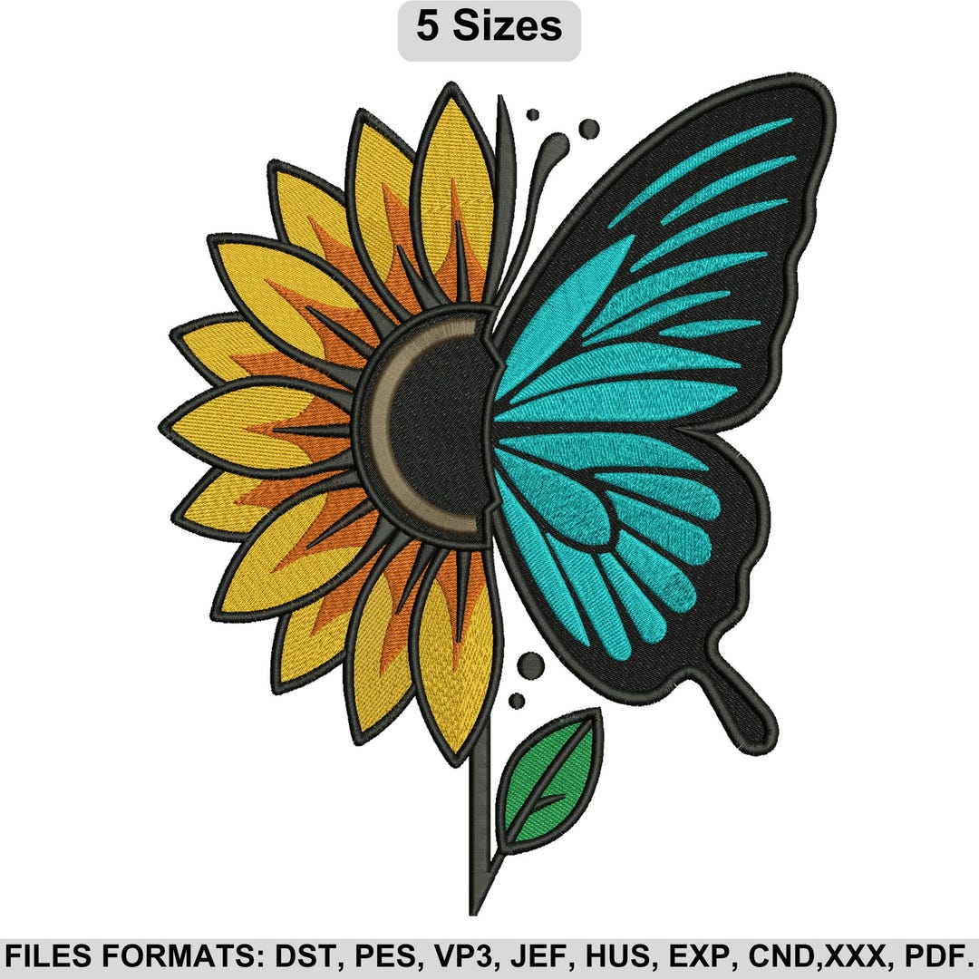 Sunflower Butterfly Machine Embroidery Design, Floral Butterfly ...