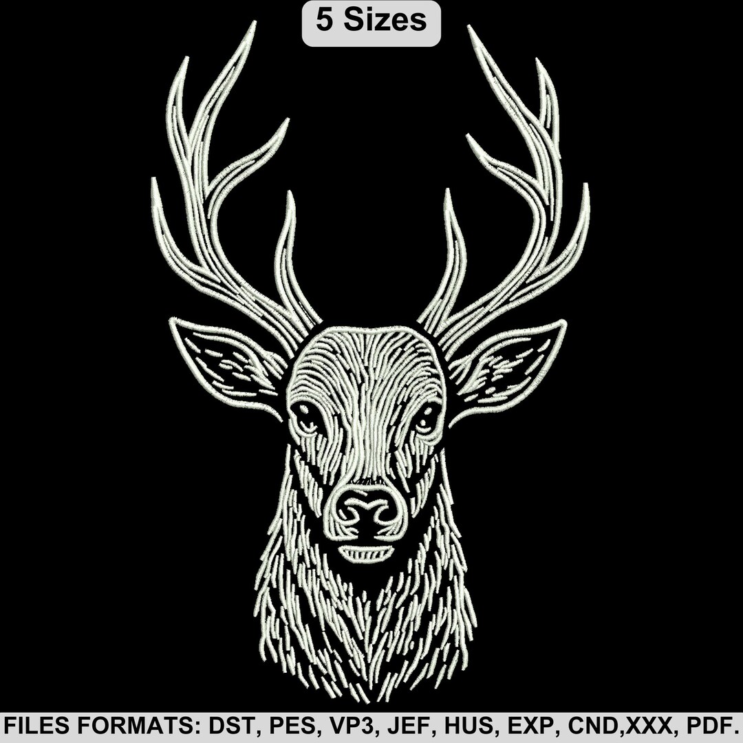Deer Head Embroidery Design, Stag Machine Embroidery Pattern, Animal ...
