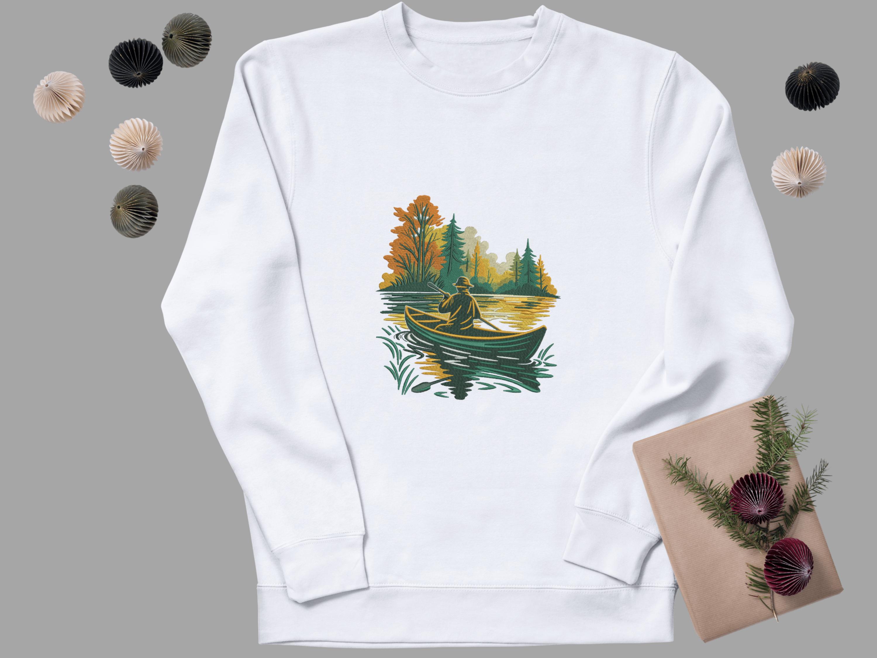 Fishing Canoe Embroidery Pattern, Lake Forest Machine Embroidery Design ...