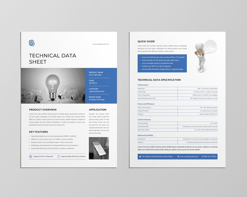 Technical Date Sheet Template, Company Data Sheet Template, Business ...