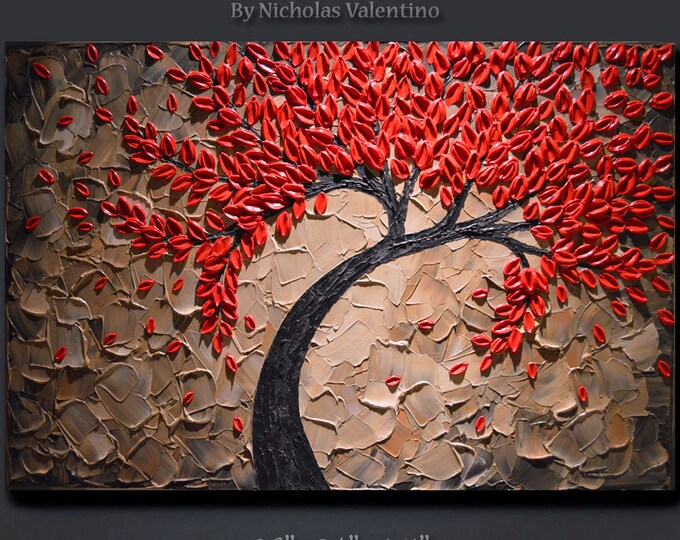 Large 36x24x1.5 Original Red Tree Impasto - Etsy