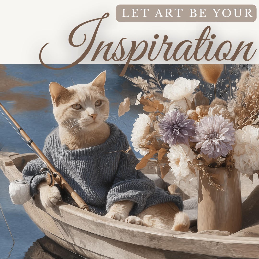 Fishing Cat Art Print: Rustic Boho Decor (digital Download) - Etsy