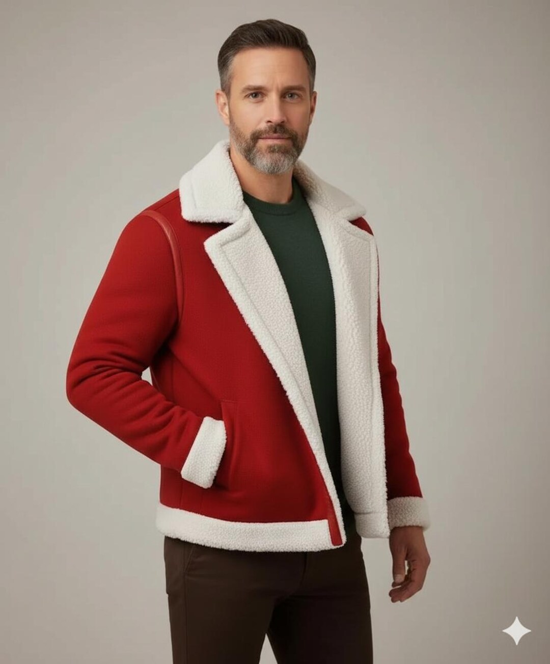 Ryan Reynolds Spirited Jacket – Red Suede Shearling Christmas Coat - Etsy