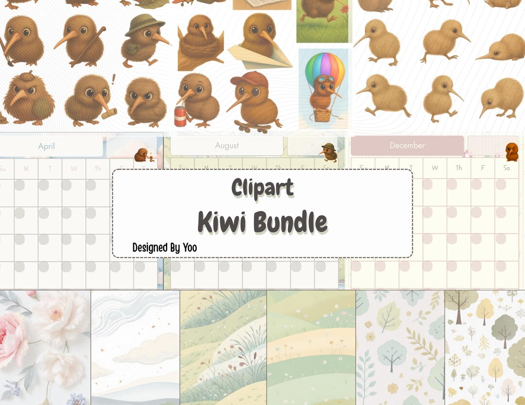 Cute Kiwi Clipart Bundle. Digital Bundle, 40 Clipart Images, Calendar ...