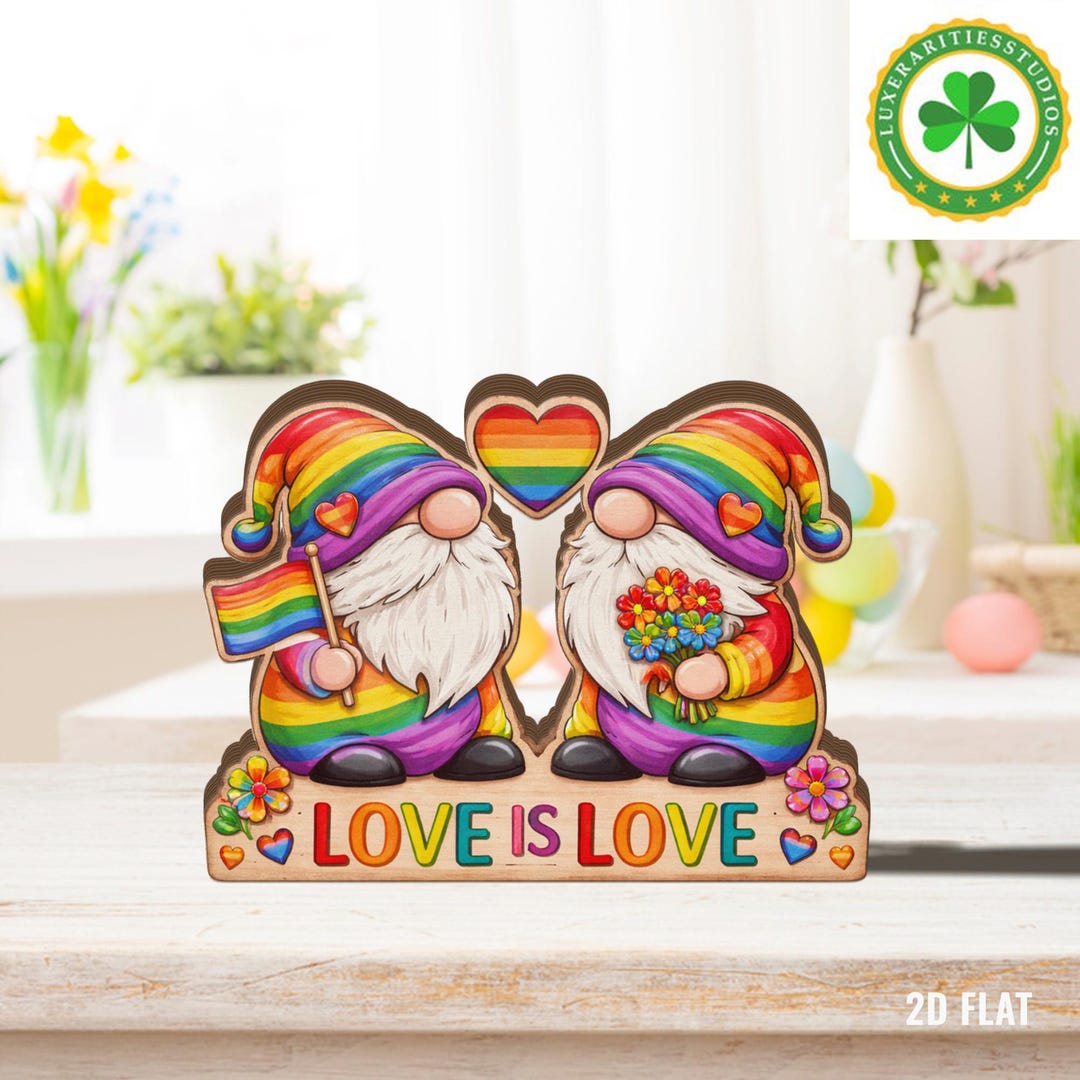Personalized LGBT Pride Gnomes Wooden Block, Rainbow Couple Decor ...