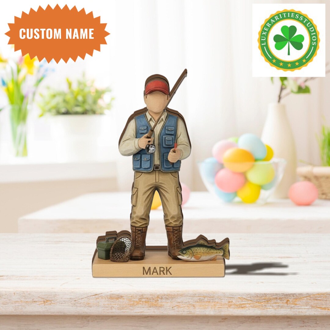 Personalized Fishing Wooden Block, Angler Gift for Dad, Flat Printed ...