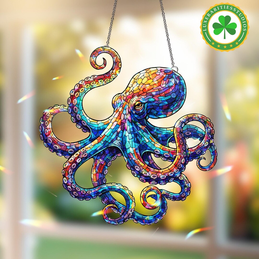 Octopus Hologram Suncatcher, Colorful Ocean Suncatcher, Rainbow Light ...