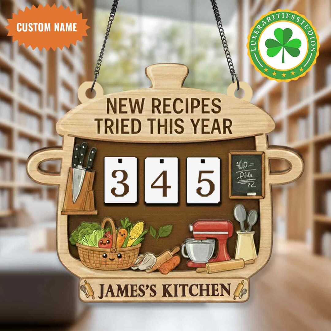 Personalized Kitchen Recipe Tracker Sign, New Recipes Tried This Year ...