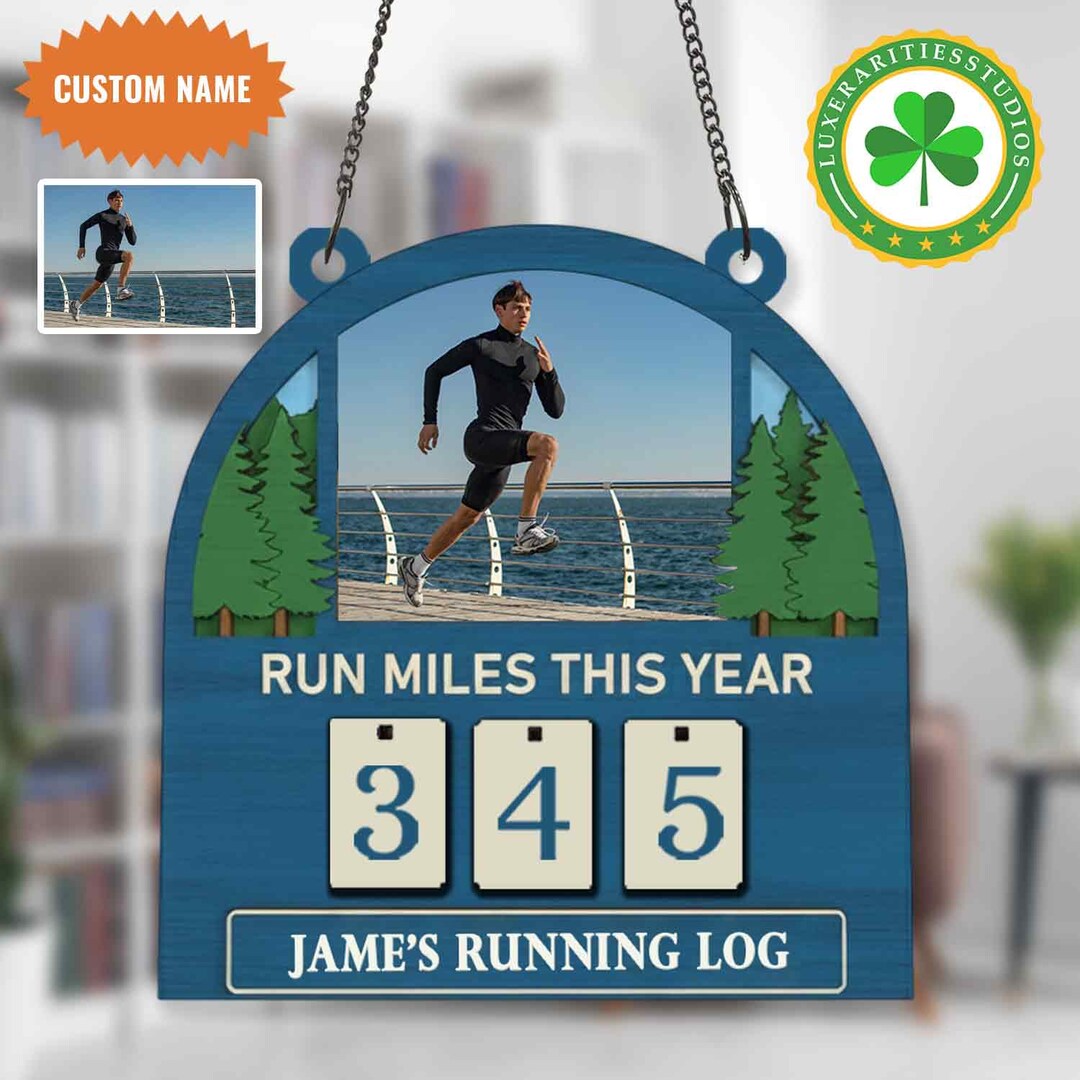 Personalized Photo Run Miles Tracker Sign, Running Log Sign, Running ...