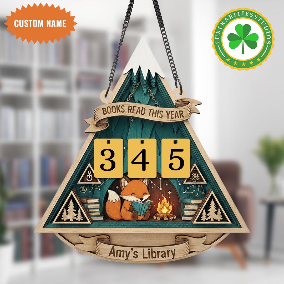 Personalized Fox Book Tracker Sign, Books Read This Year Flip Counter ...