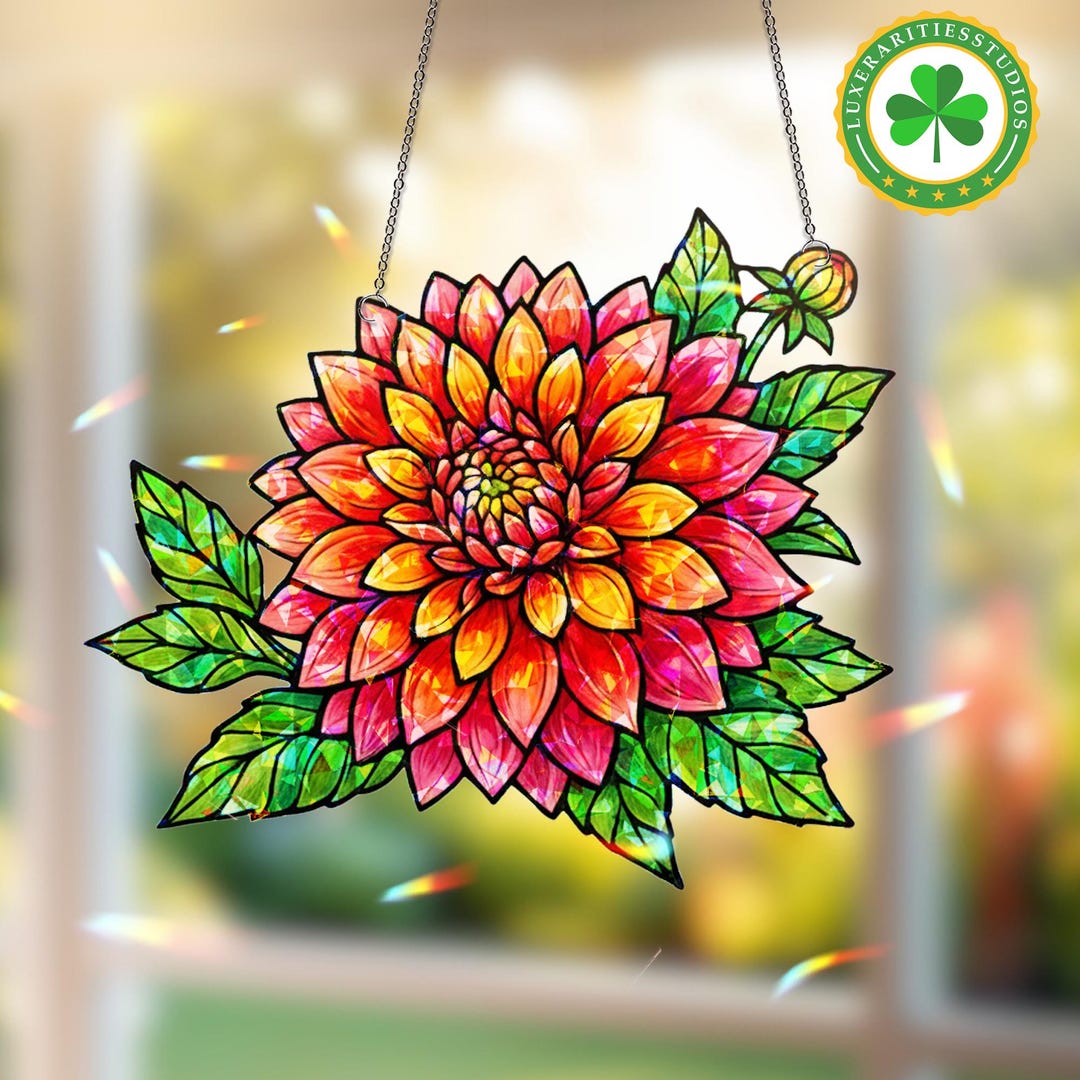 Dahlia Flowers Hologram Suncatcher, Dahlia Flower, Mother's Day Gifts ...