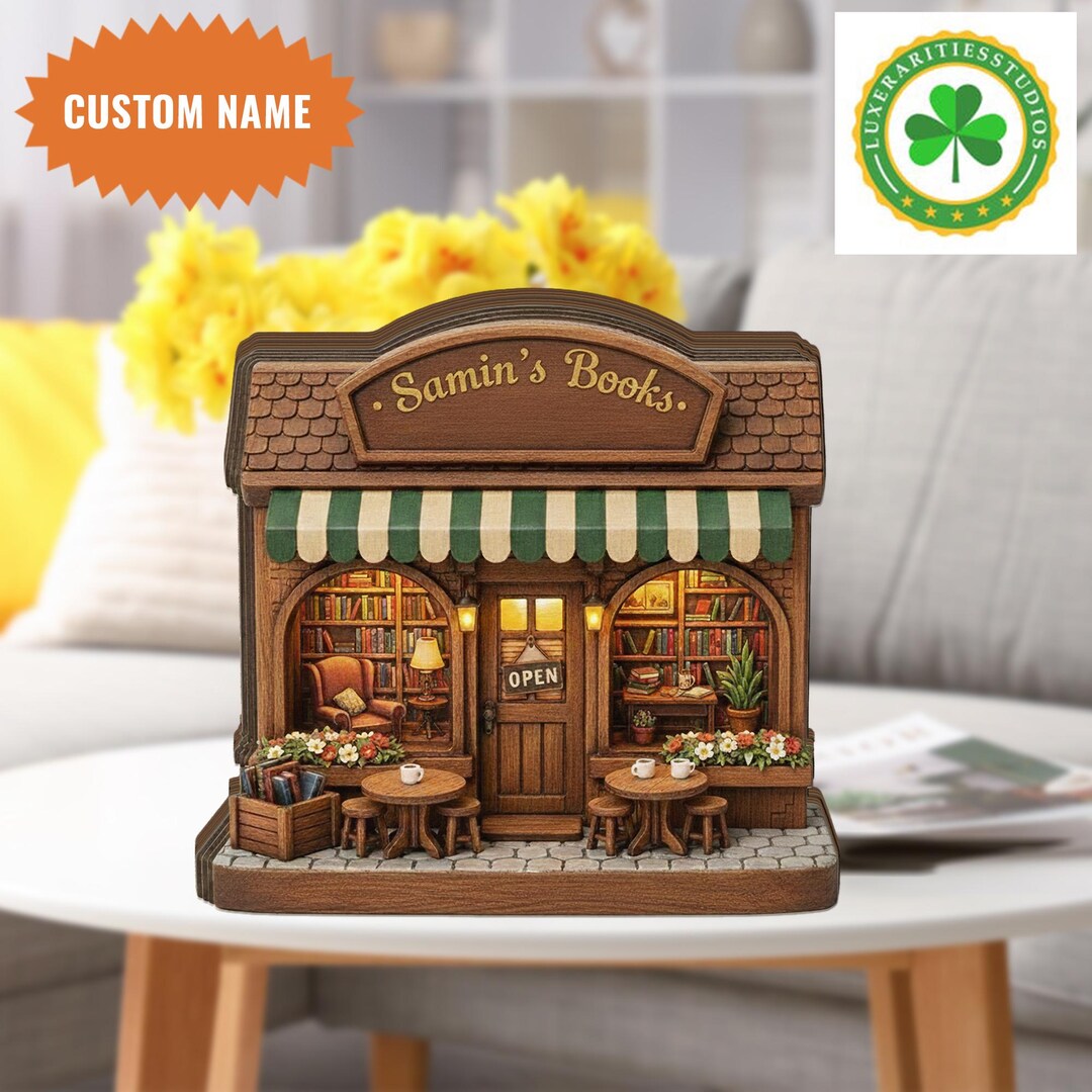Personalized Bookstore Wooden Block, Custom Book Shop Name Rustic ...