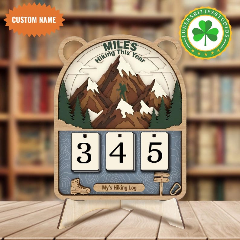 Personalized Hiking Miles Tracker Sign, Rustic Mountain Number Sign ...