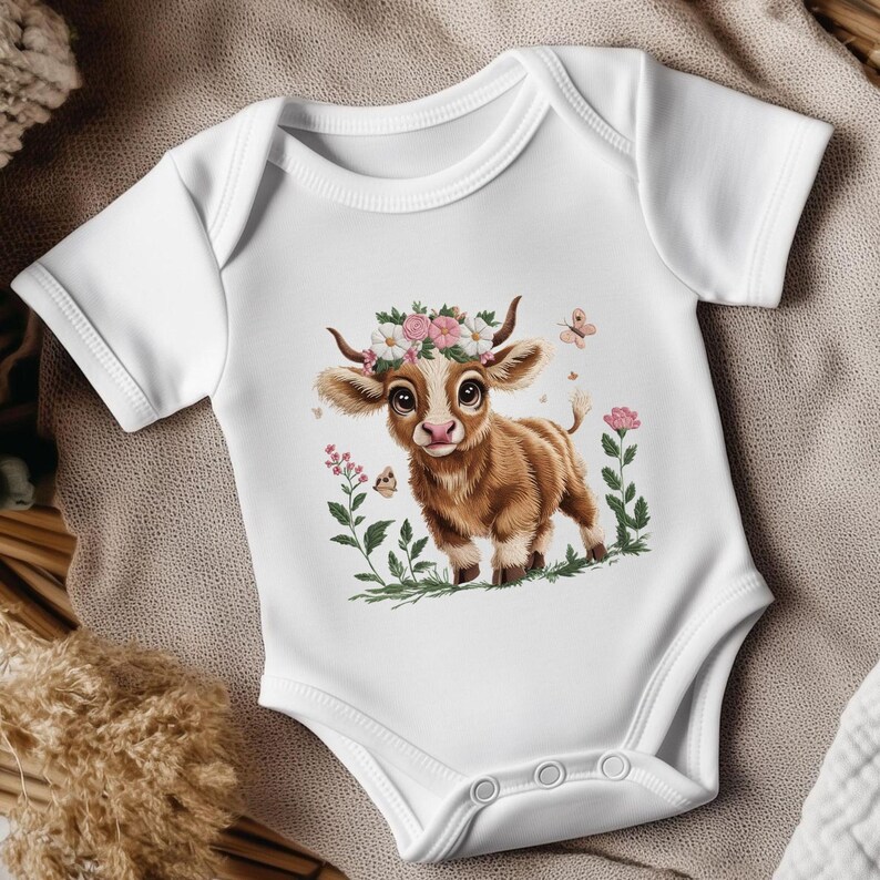 Baby Highland Cow Embroidery Design Cute Calf With Butterfly Highland ...