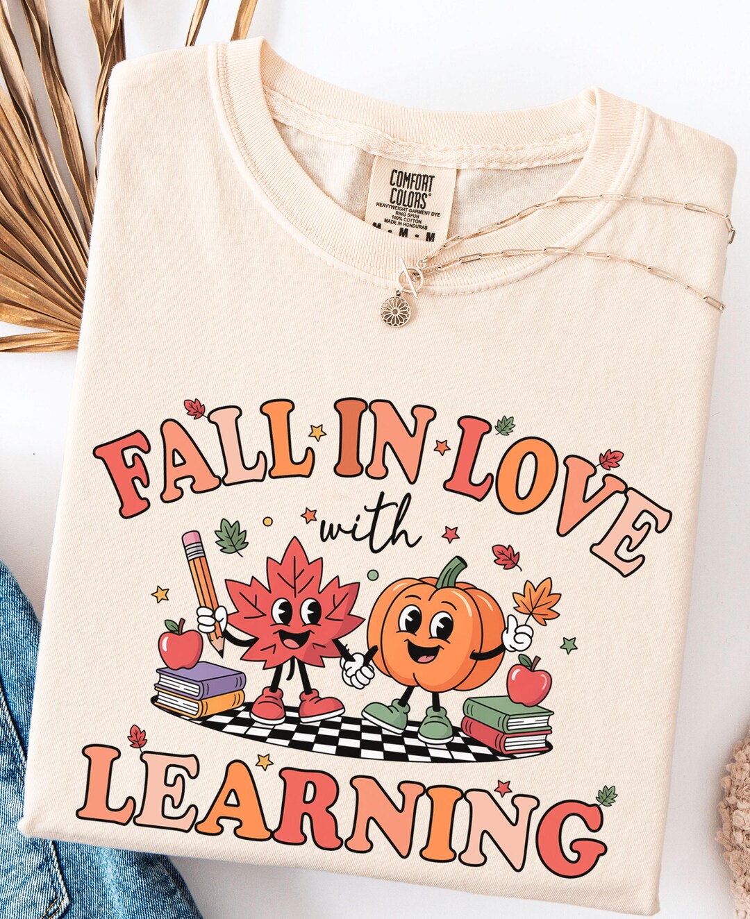 Teacher Shirt, Fall in Love With Learning, Teacher Pumpkin Shirt, Retro ...