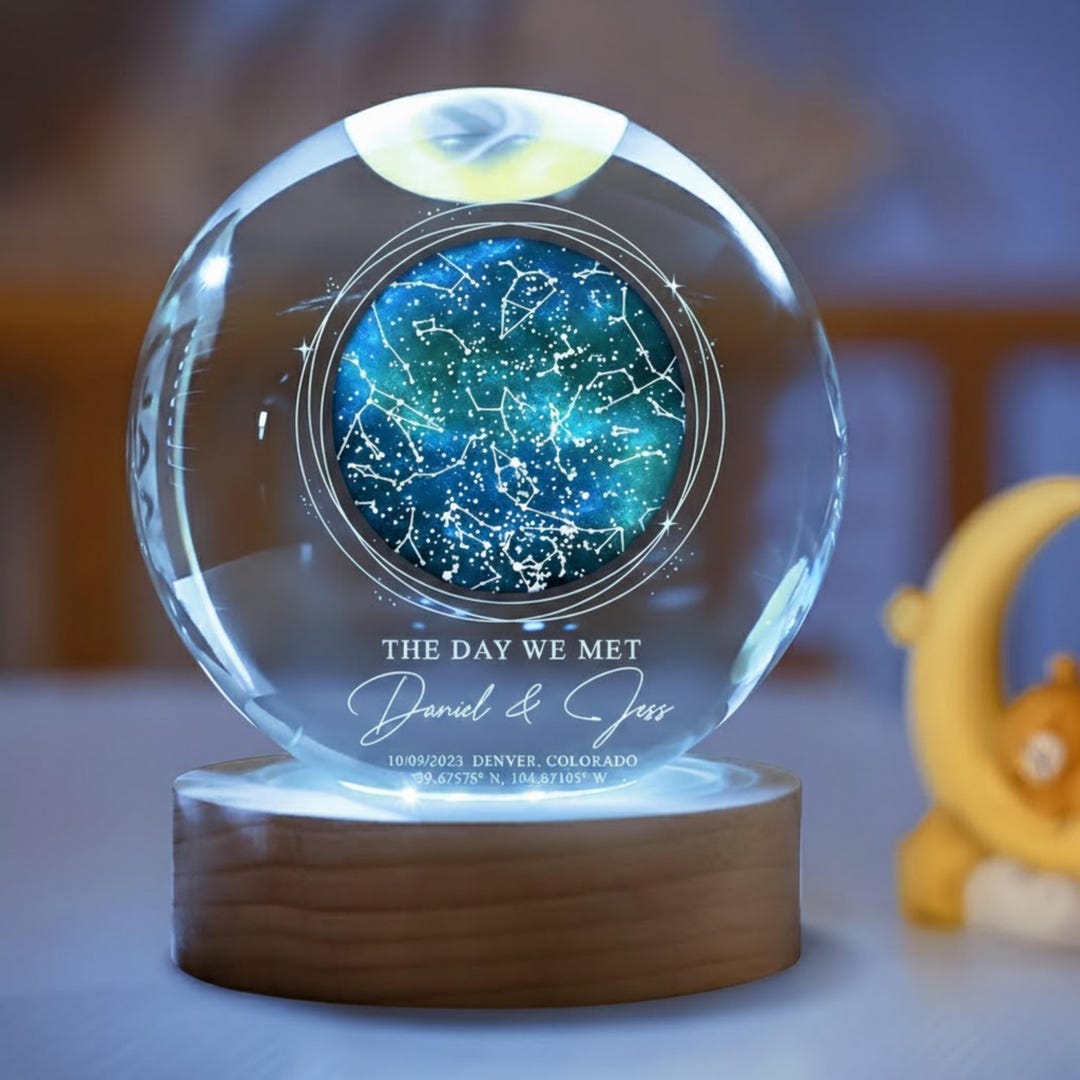 Custom Crystal Ball Night Light: Star Map by Date for Couple, Romantic ...