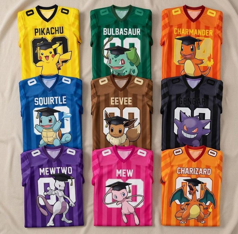 Graduation Pokemon Football Jersey, Custom Kid Youth Adult Anime Shirt ...