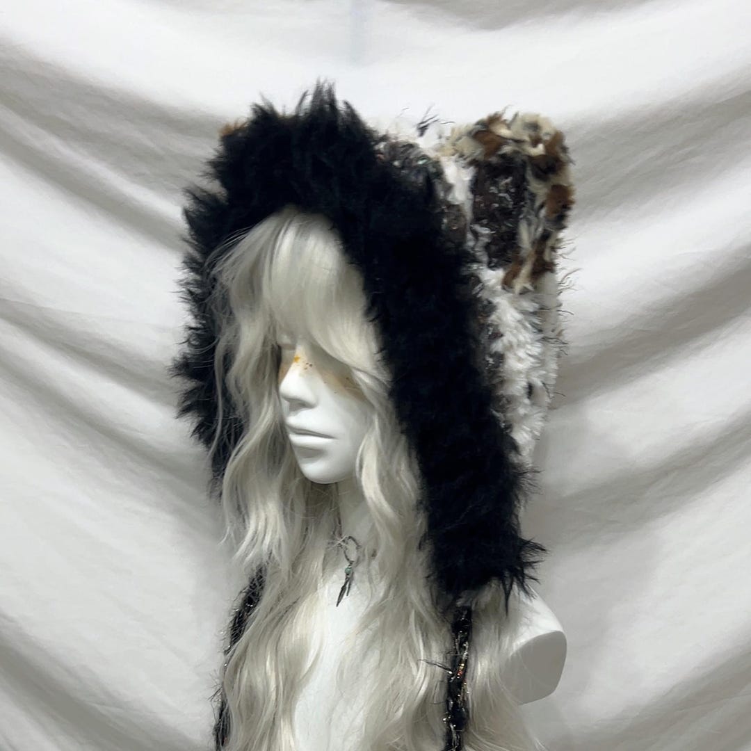 Handmade Black White Fox Ear Hood: Long Tassels , Cosplay Costume Hood ...