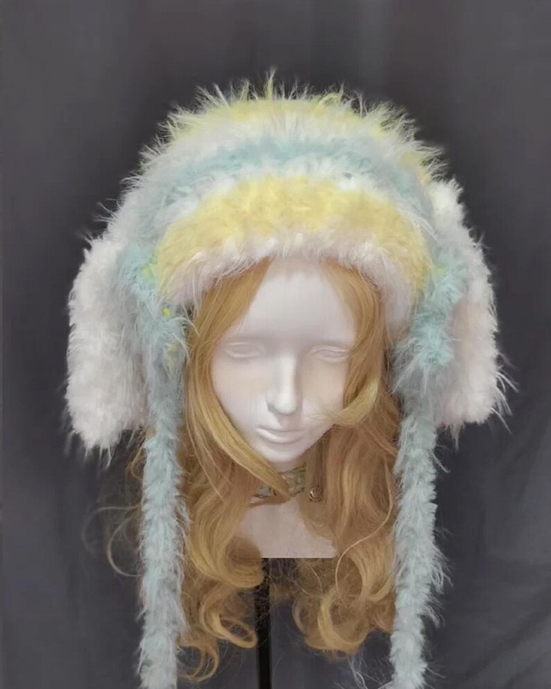 Handmade Fluffy Winter Hat: Gradient Pastel Earflap Beanie, Girls Knit ...