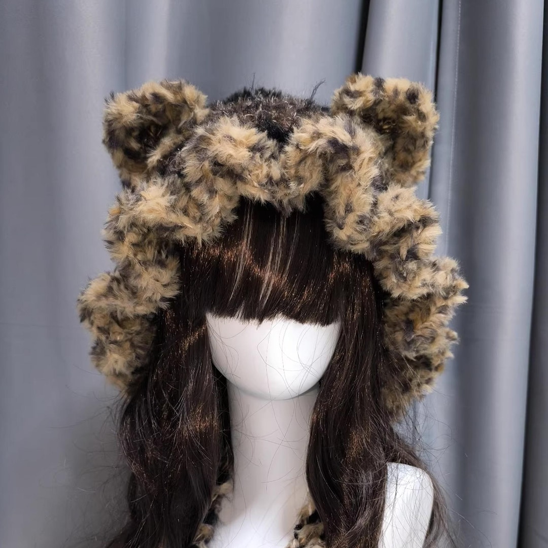 Detachable Faux Fur Leopard Fox Ear Hood: Handmade Furry Winter Beanie ...