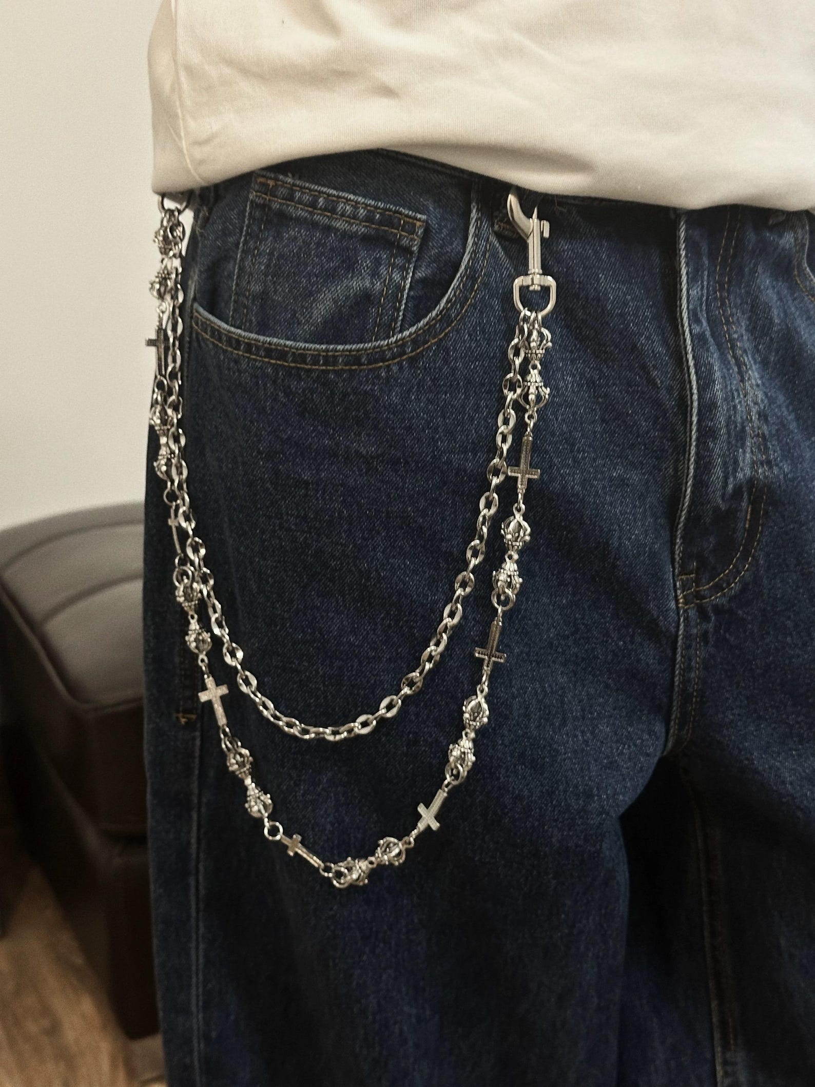 Gothic Cross Silver Chain Belt,cross Pants Accessory,chunky Silver ...