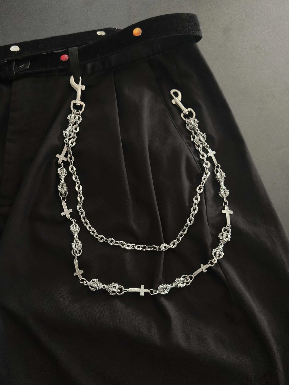 Gothic Cross Silver Chain Belt,cross Pants Accessory,chunky Silver ...