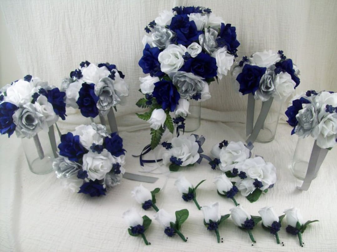 Navy Blue Bouquet Bridal Bouquet Navy Blue and Silver Bouquet Cascading ...