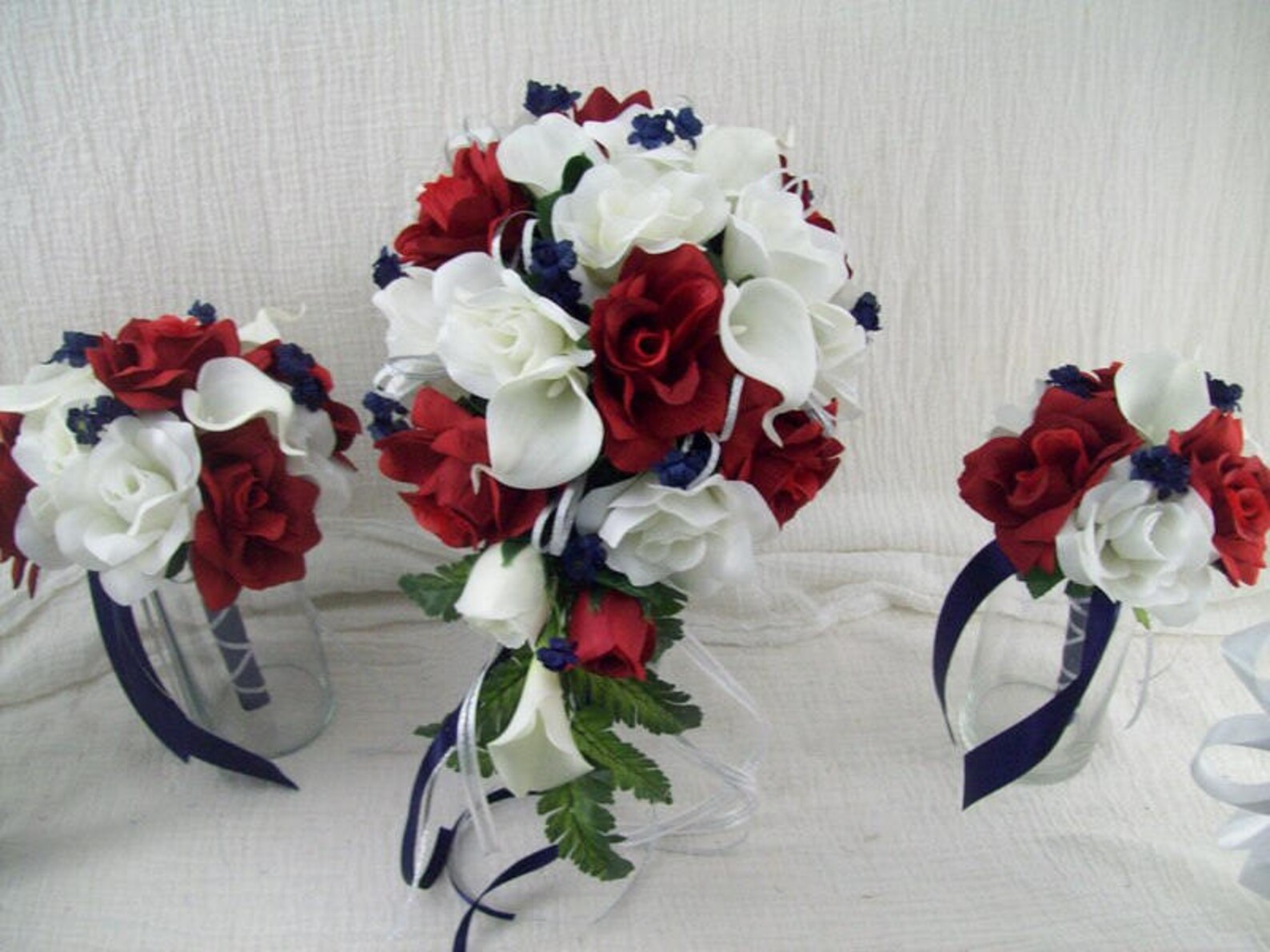 Red Wedding Bouquet Navy Bridal Bouquet Cascade Bouquet - Etsy