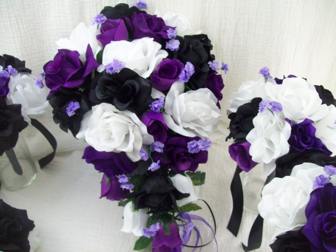Purple Rose Bridal Bouquet Purple Wedding Flowers Cascade - Etsy