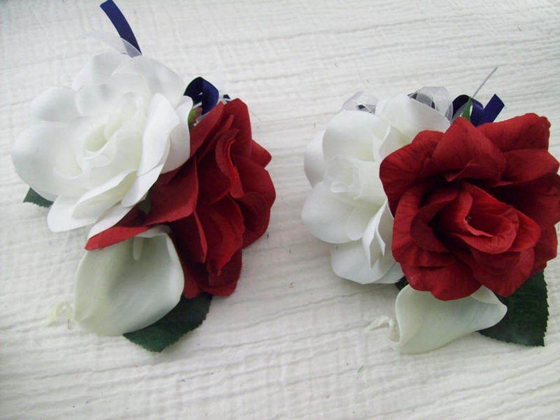 Red Wedding Bouquet Navy Bridal Bouquet Cascade Bouquet - Etsy